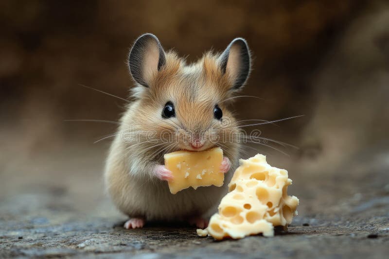 Adorable Mouse Enjoying a Piece of Cheese on a Wooden Surface Stock ...