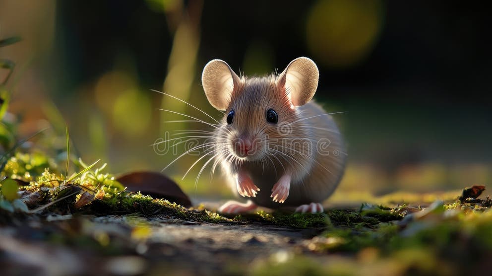 Adorable Mouse Exploring Mossy Ground in Natural Light Setting Stock ...