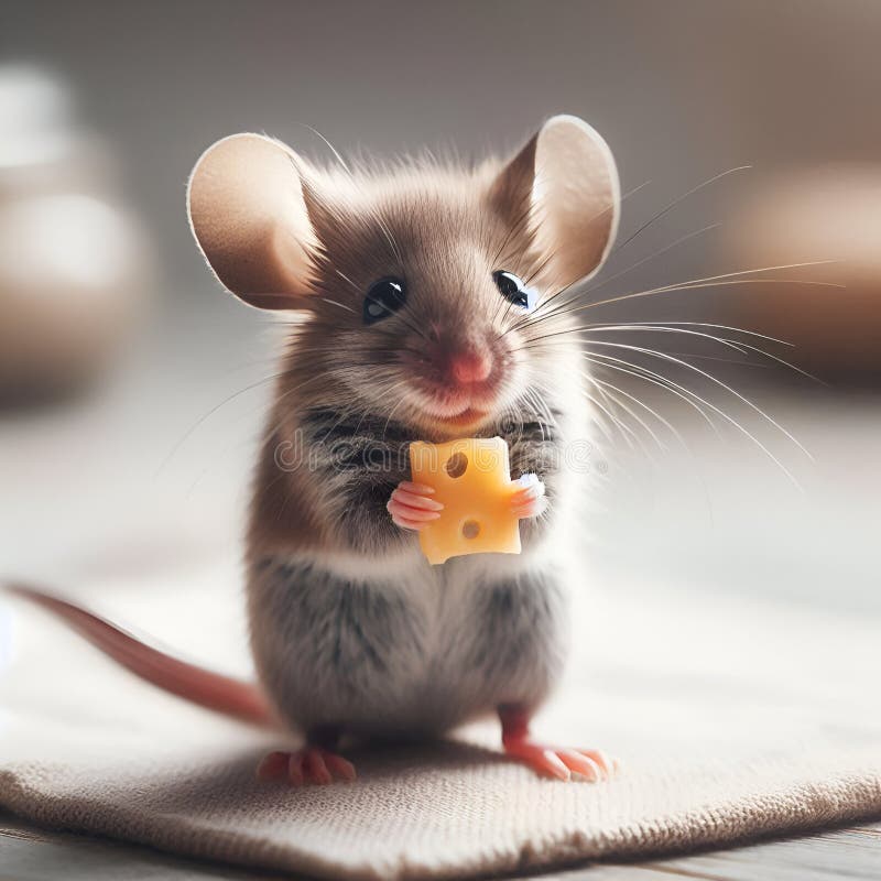 Adorable Mouse Holding Cheese Stock Illustration - Illustration of ...