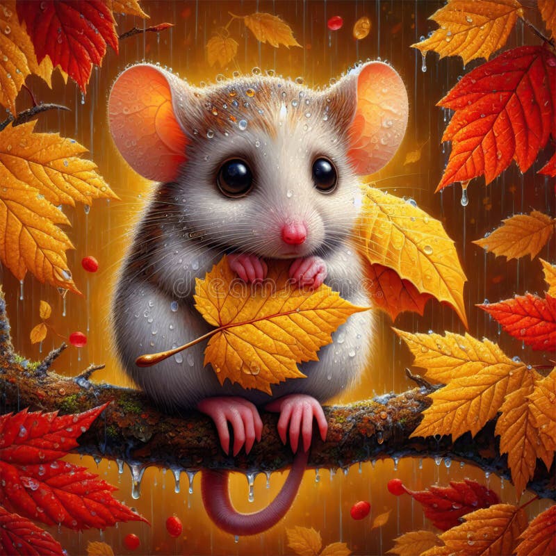 Adorable Mouse Sheltering from Autumn Rain Stock Illustration ...