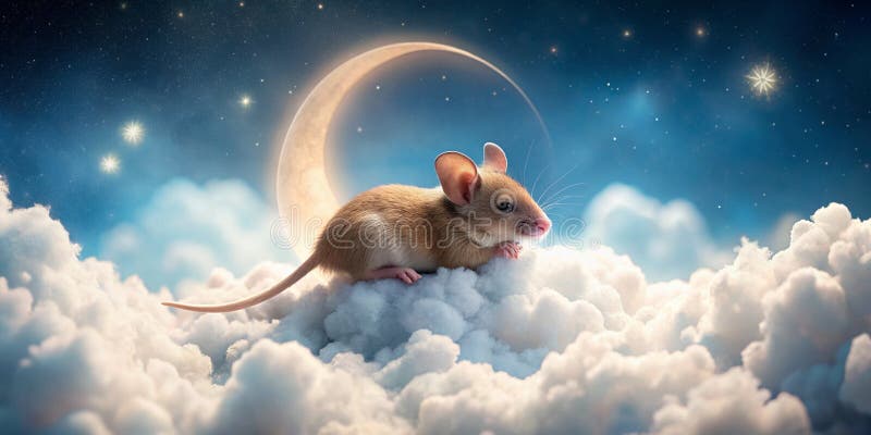 Adorable Mouse Sleeping on a Fluffy Cloud Under a Crescent Moon AI ...