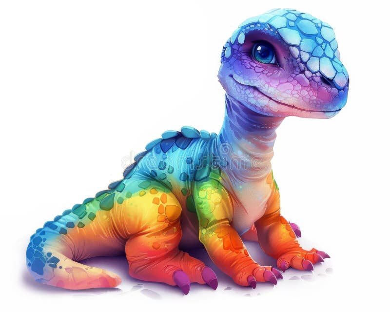 Adorable Multicolored Baby Dinosaur with Scaly Texture on White ...