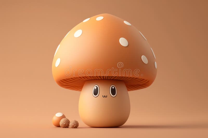 Adorable Mushroom with Smiling Face on Solid Color Background Stock ...