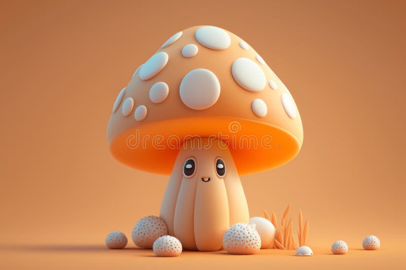 Adorable Mushroom with Smiling Face on Solid Color Background Stock ...