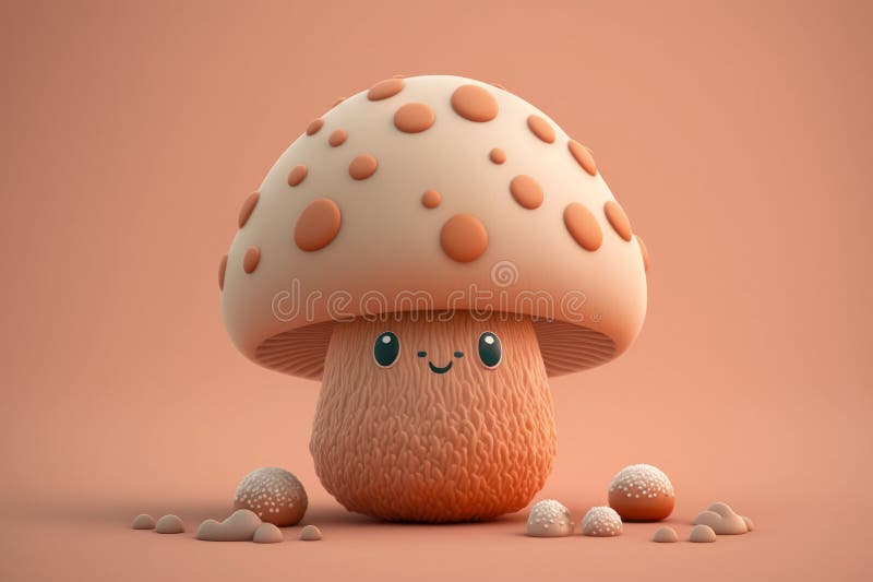 Adorable Mushroom with Smiling Face on Solid Color Background Stock ...