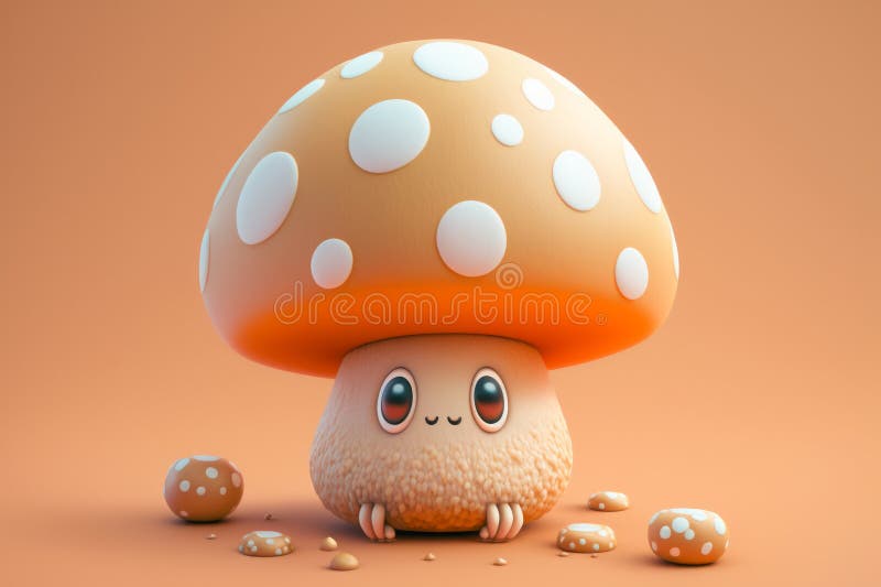 Adorable Mushroom with Smiling Face on Solid Color Background Stock ...
