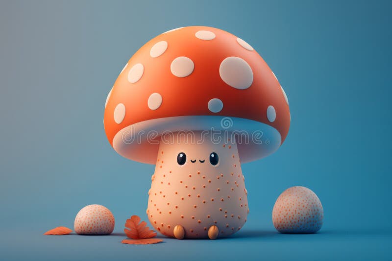 Adorable Mushroom with Smiling Face on Solid Color Background Stock ...