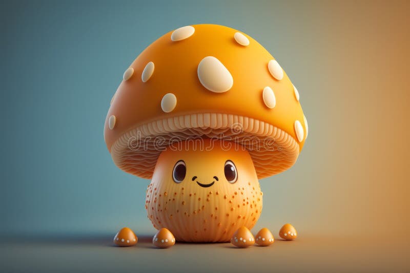 Adorable Mushroom with Smiling Face on Solid Color Background Stock ...