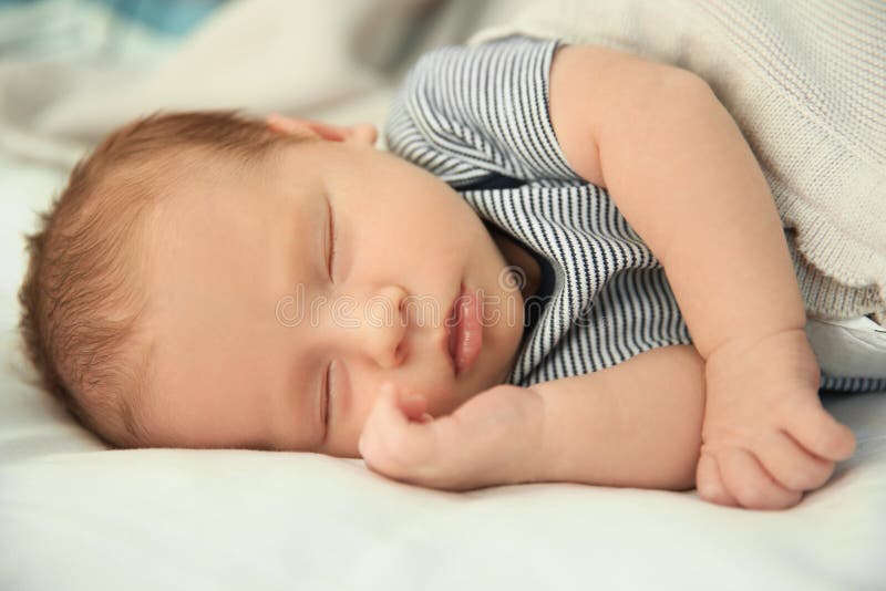 Adorable Newborn Baby Peacefully Sleeping Stock Photo - Image of ...