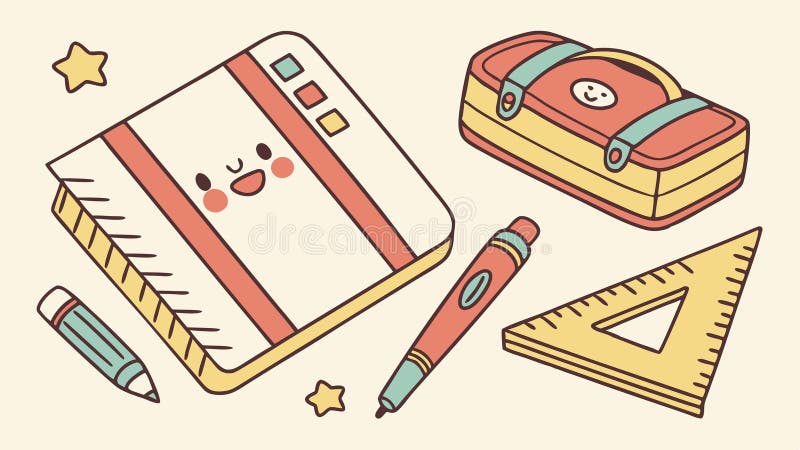 Adorable Notebook Character and School Essentials, Vector Design ...