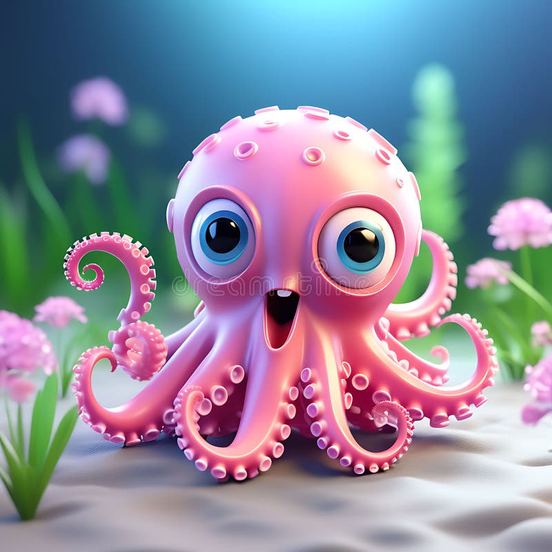 Adorable Octopus: 3D Style Created with Generative AI, Showcasing a ...