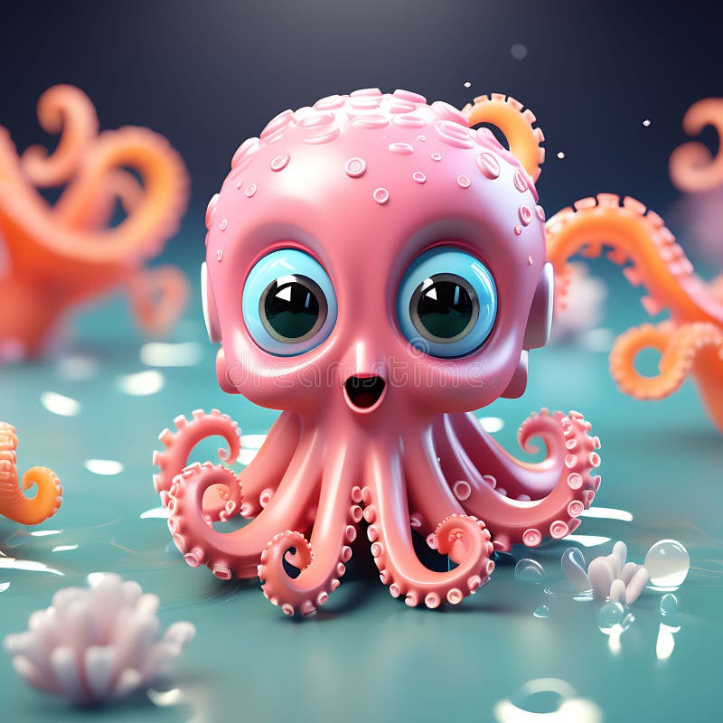 Adorable Octopus: 3D Style Created with Generative AI, Showcasing a ...