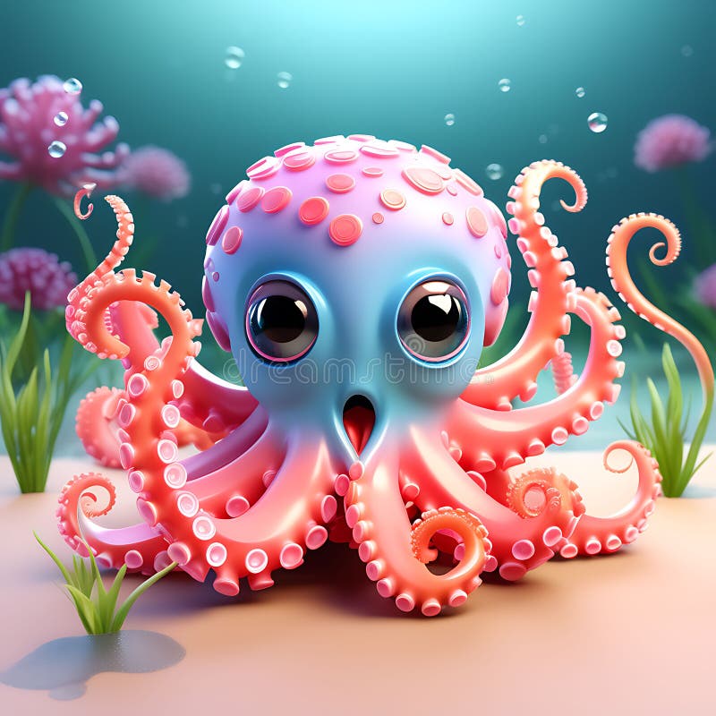 Adorable Octopus: 3D Style Created with Generative AI, Showcasing a ...