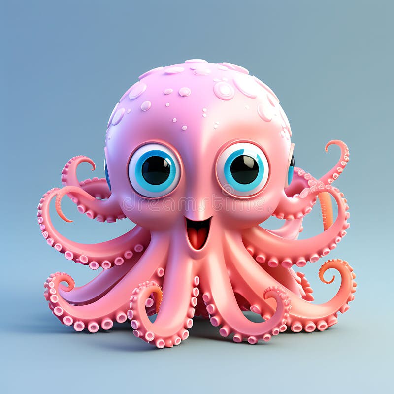 Adorable Octopus: 3D Style Created with Generative AI, Showcasing a ...