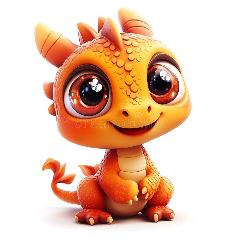 Adorable Orange Baby Dragon 3D Render Illustration Stock Illustration ...