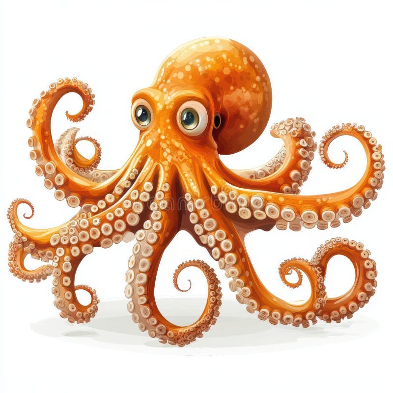 Adorable Orange Octopus Ocean Creature Sea Life Illustration Stock ...