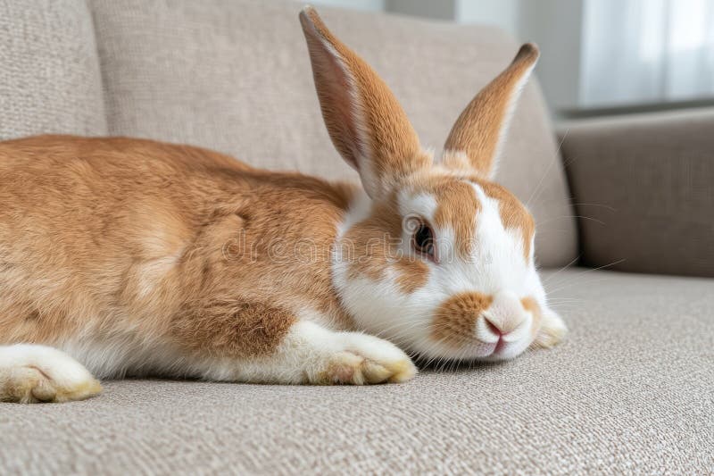 Adorable Orange and White Rabbit Relaxing on a Couch Stock Illustration ...
