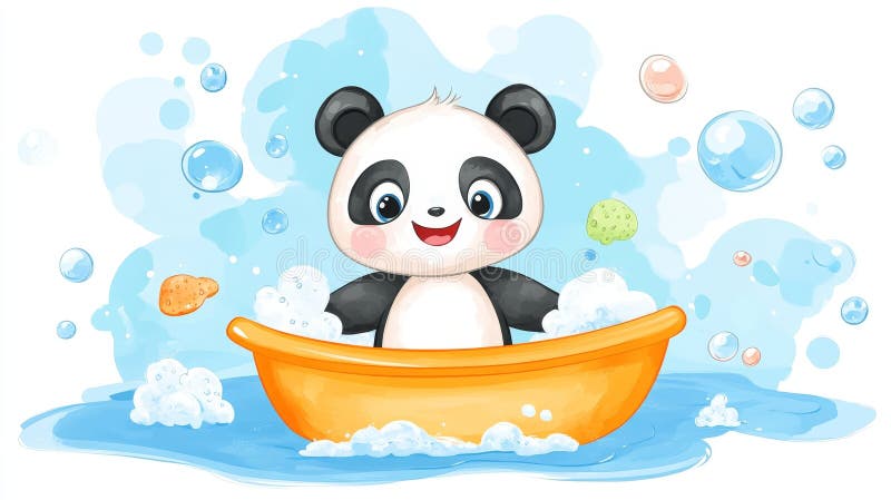 Adorable Panda in Bubble Bath with Playful Bubbles and Cheerful Smile ...