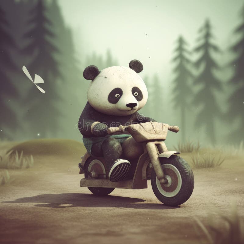 Cute Panda Riding a Motorcycle Stock Illustration - Illustration of ...