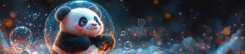 Adorable Panda Cub in a Bubble Surrounded by Sparkling Bubbles Stock ...
