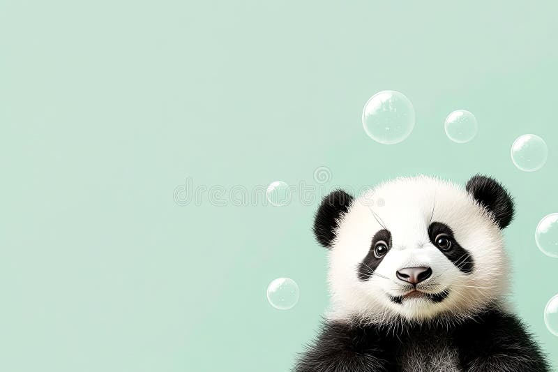Adorable Panda Cub with Playful Expression Surrounded by Floating ...