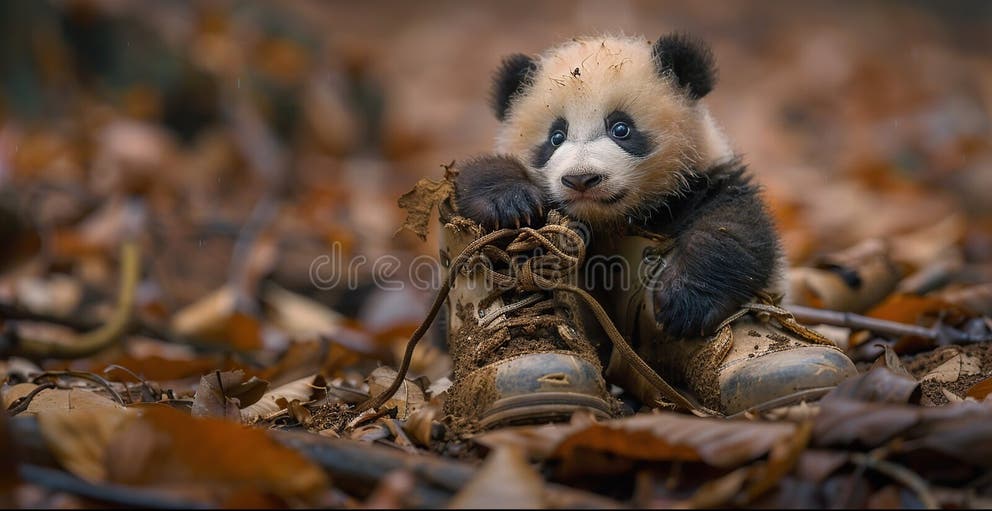 Adorable Panda Cub Wearing Boots Stock Illustration - Illustration of ...