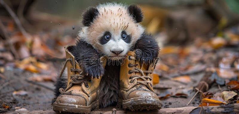 Adorable Panda Cub Wearing Boots Stock Illustration - Illustration of ...
