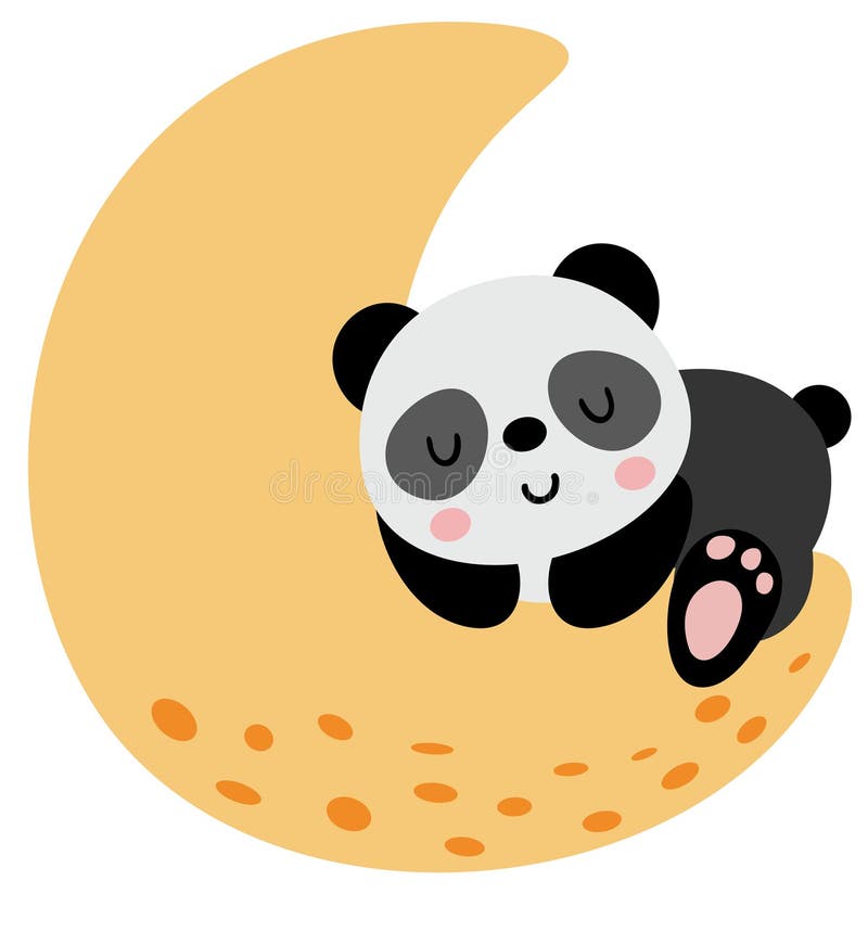 Adorable Panda Sleeping on Moon Stock Illustration - Illustration of ...