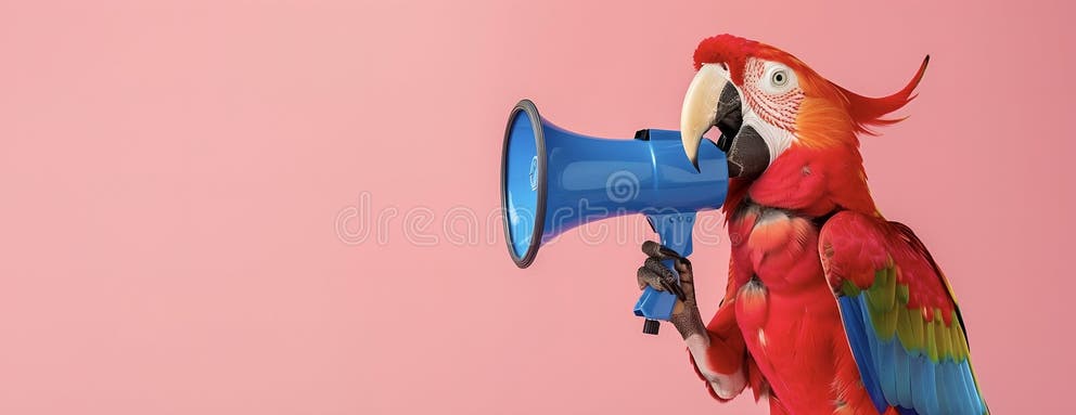 Parrot Bird Announcing Using Megaphone. Notifying, Warning ...
