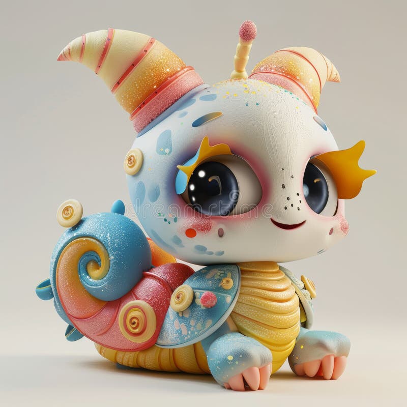 Adorable Pastel Colored Fantasy Creature with Big Eyes in Playful Pose ...