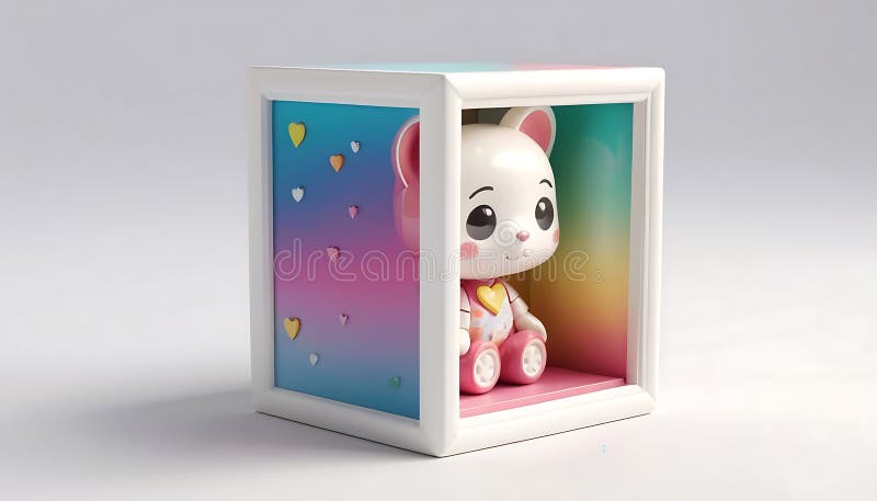 Adorable Pastel Kitty Figurine Inside Colorful Cube Display Case Stock ...