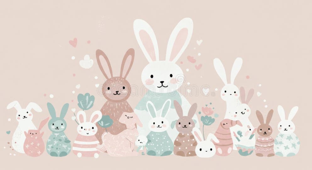 Adorable Pastel Rabbits Illustration Stock Illustration - Illustration ...