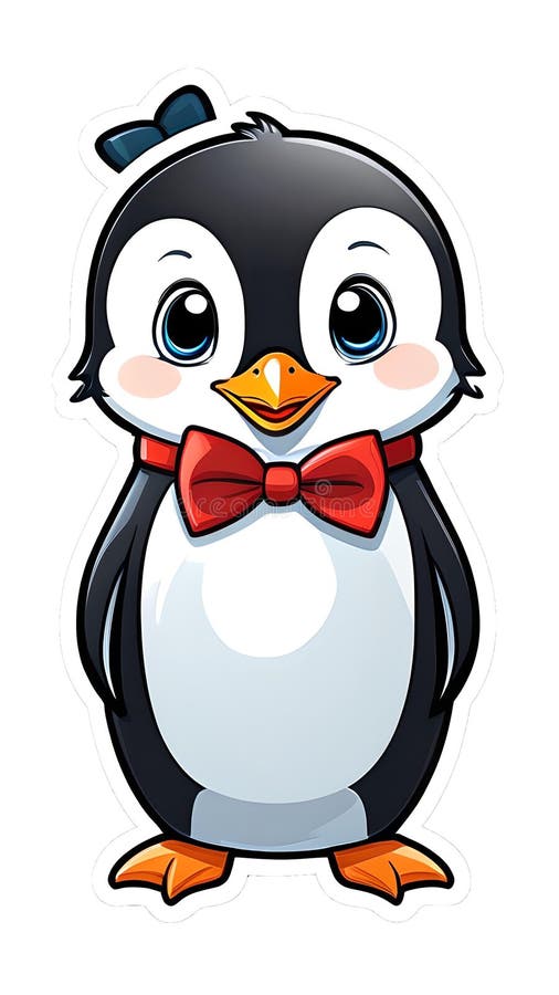 Adorable Penguin with Bowtie: Cartoon Contour Vector on White ... Adorable Penguin with Bowtie: Cartoon Contour Vector on White ...