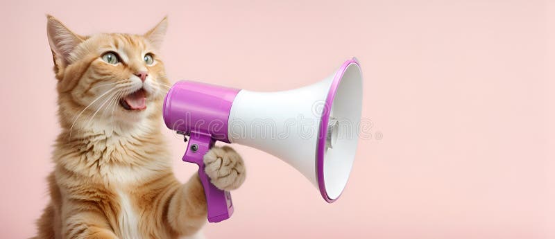 Cat Announcing Using Megaphone. Notifying, Warning, Announcement Stock ...