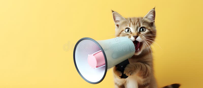 Cat Announcing Using Megaphone. Notifying, Warning, Announcement Stock ...
