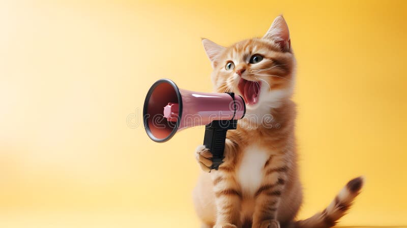 Cat Announcing Using Megaphone. Notifying, Warning, Announcement Stock ...
