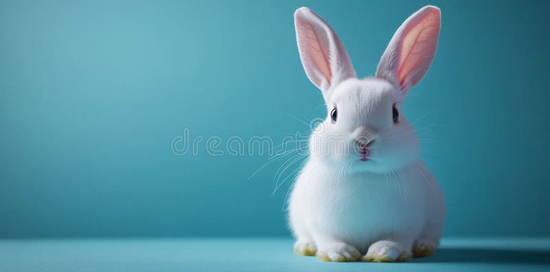 An Adorable Pet Rabbit, White and Smiling, Set Against a Blank Backdrop ...