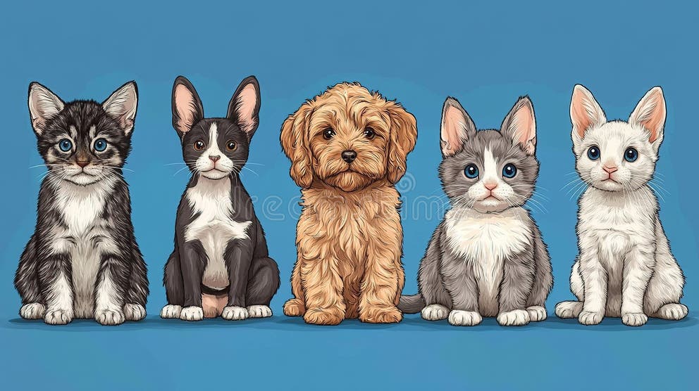 Adorable pets in a row stock photo. Image of fuzzy, kids - 392037030