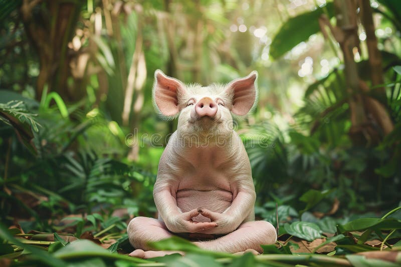 Adorable Pig in a Serene Forest, Sitting in a Meditative Lotus Pose ...