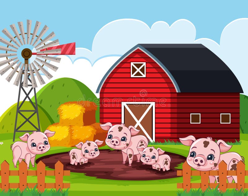 Adorable Pigs in the Farm stock vector. Illustration of design - 274852752