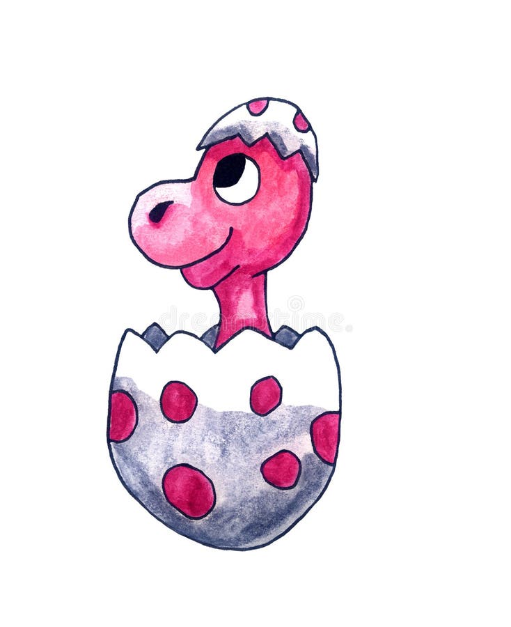 Adorable Pink Baby Dinosaur Hatched Stock Illustration - Illustration ...