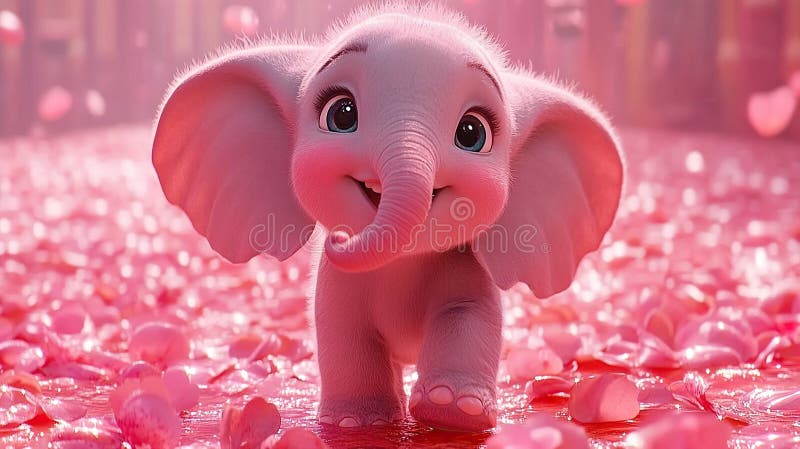 Adorable Pink Elephant in a Floral Setting Stock Illustration ...