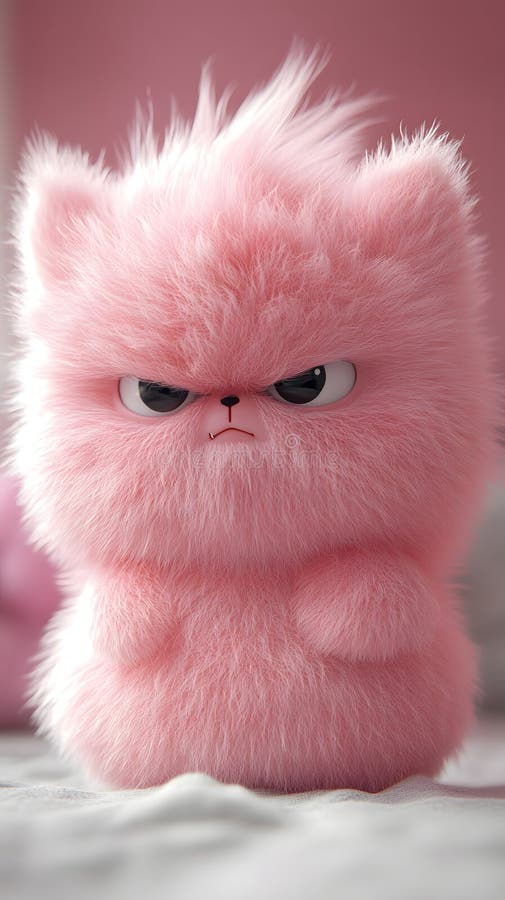 Cute yet Grumpy Pink Fluffy Character with Expressive Eyes. Stock ...