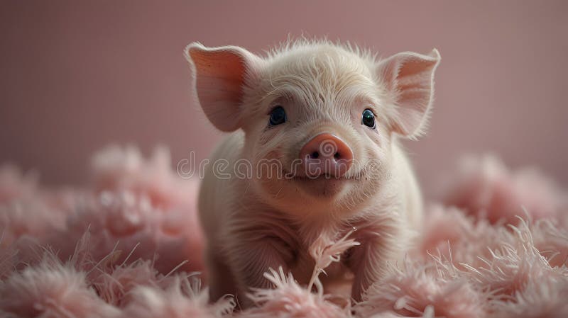 Adorable Pink Piglet Pink Fur Background Happy Expression Stock ...