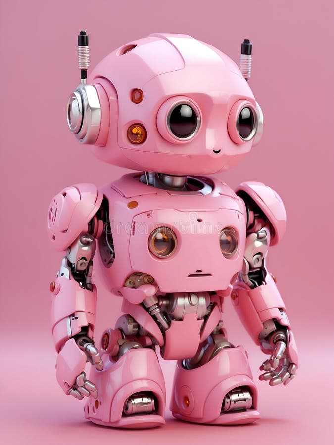 An adorable pink robot. stock illustration. Illustration of clothing ...