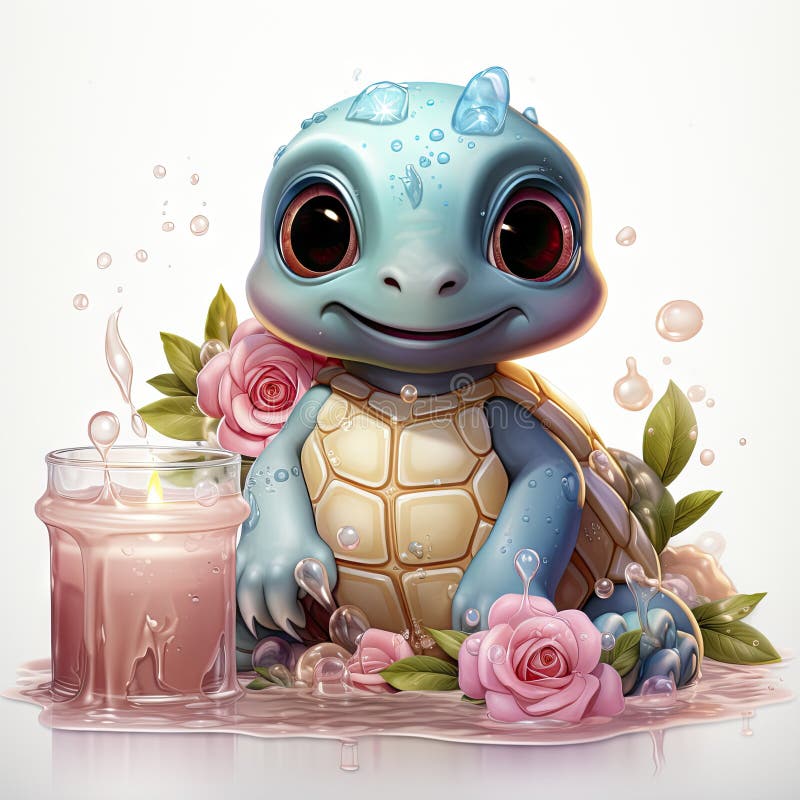 Adorable Pink Turtle in Water, Surrounded by Bubbles and Plants, with a ...