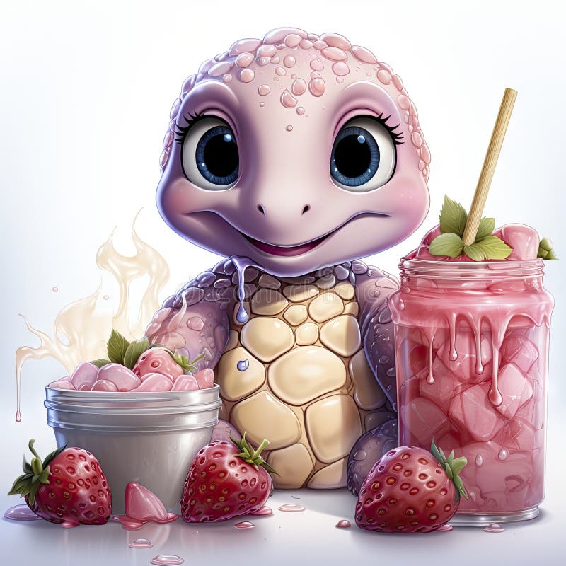 Adorable Pink Turtle in Water, Surrounded by Bubbles and Plants, with a ...