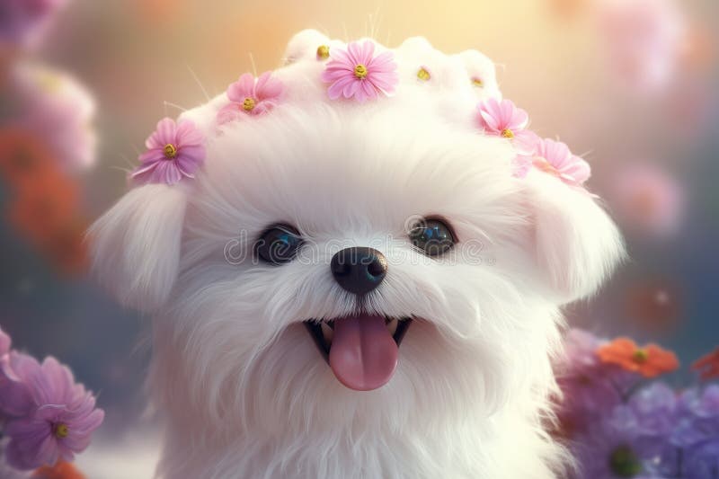 Adorable Pixar-style White Fluffy Dog. from Generative Ai Stock ...