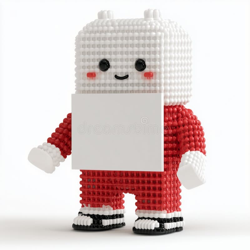 Adorable Pixelated Toy Character in Red Outfit with Friendly Face Stock ...