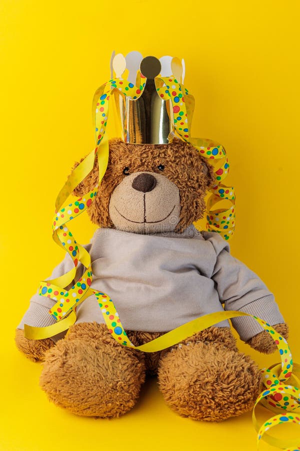 Adorable Plush Teddy Bear with a Crown on Its Hat. Teddy Bear with ...